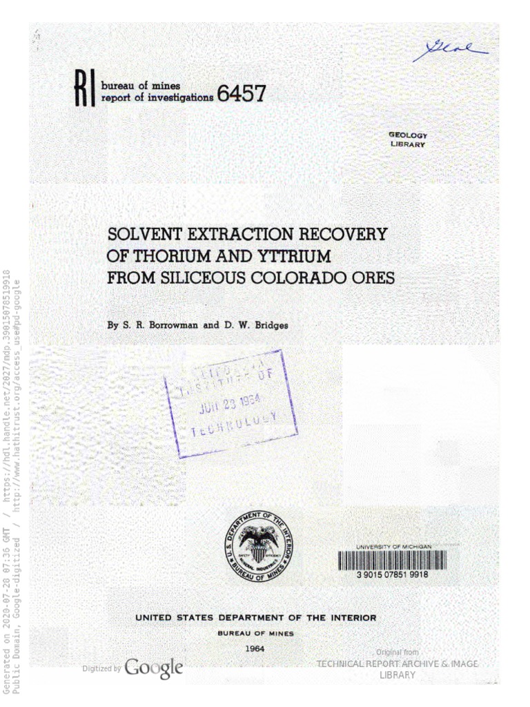 Solvent Extraction Recovery of Thorium and Yttrium | PDF