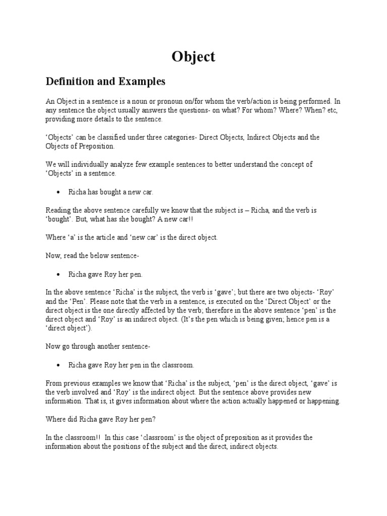 Object: Definition and Examples | PDF | Object (Grammar) | Verb