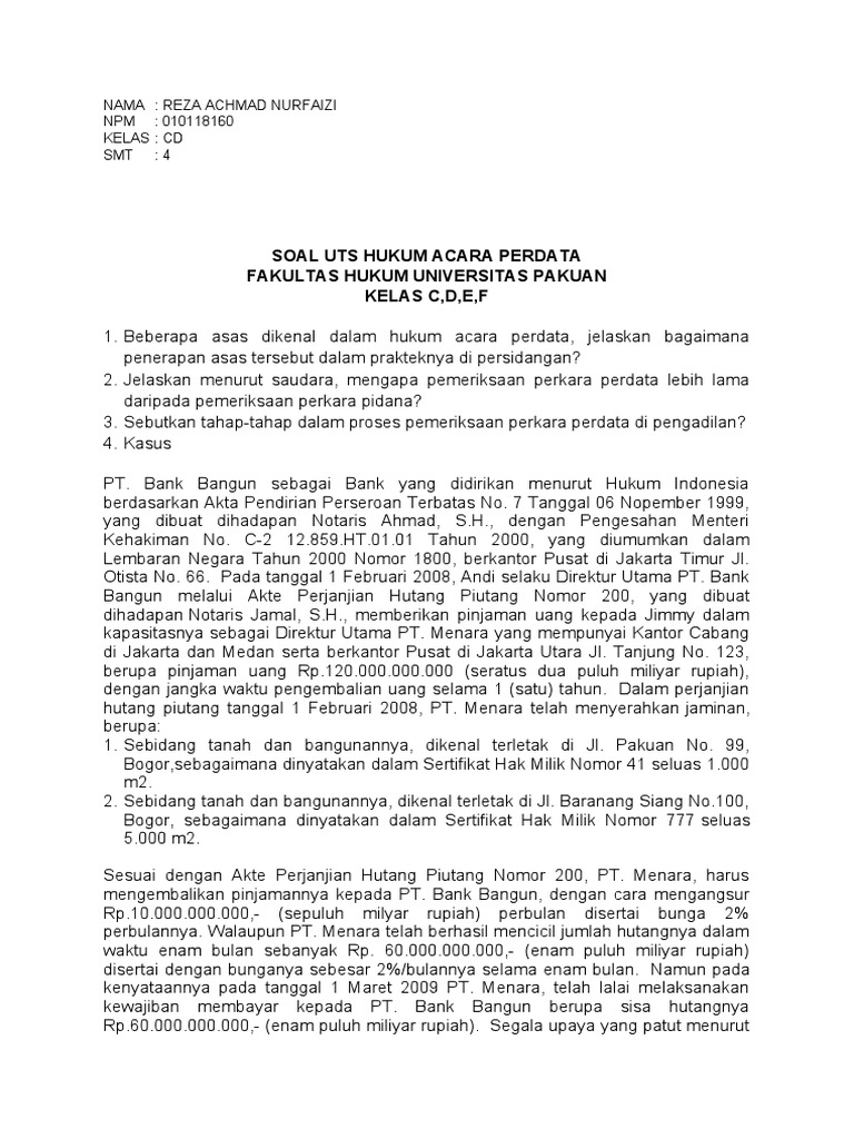 Soal Dan Jawaban UTS Hukum Acara Perdata | PDF