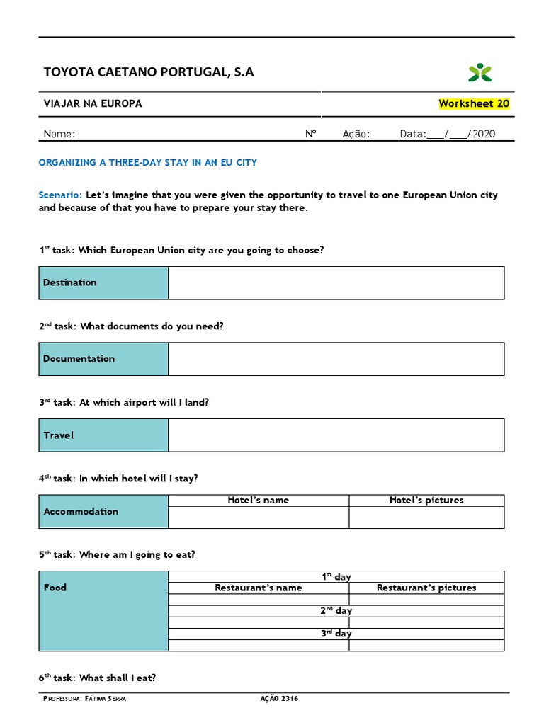 Toyota Caetano Portugal, S.A: Viajar Na Europa Worksheet 20 | PDF