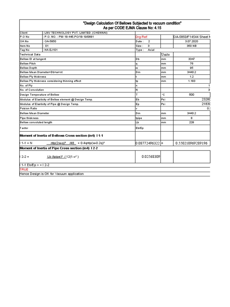 "Design Calculation of Bellows Subjected To Vacuum Condition" As Per ...