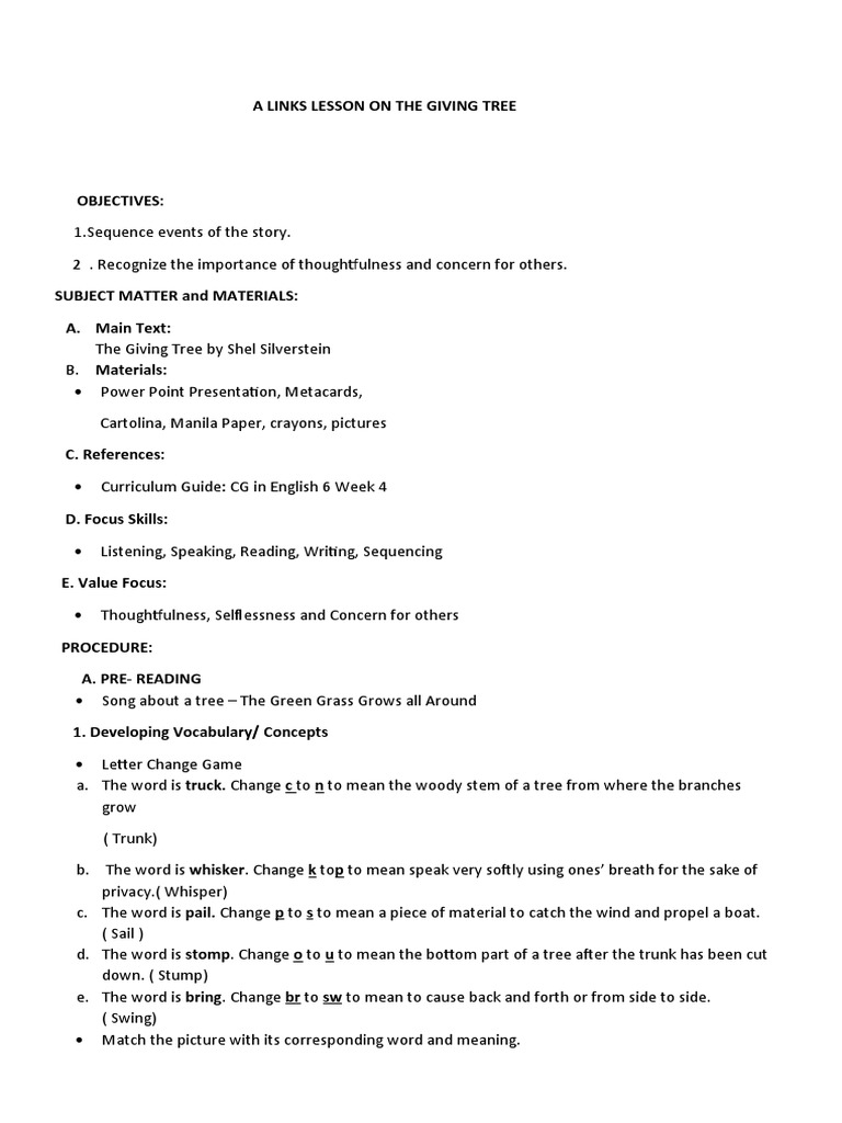 A Links Lesson On The Giving Tree | PDF