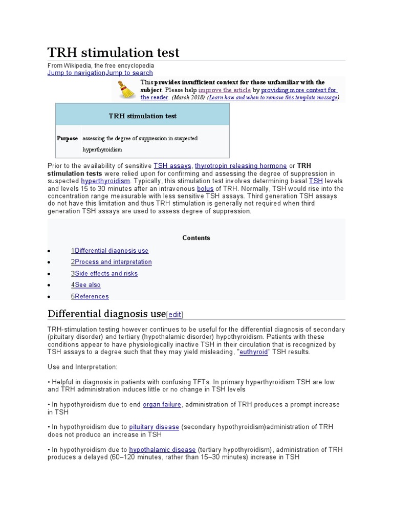 TRH Stimulation Test: Differential Diagnosis Use | PDF | Thyroid ...