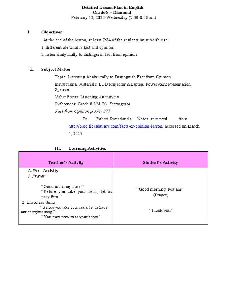 Listening Analytically To Distinguish Fact From Opinion | PDF | Idea ...