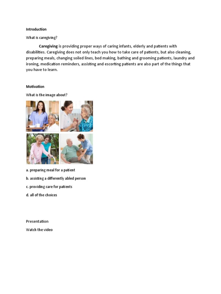 Sample Lesson in Caregiving | PDF | Caregiver | Home