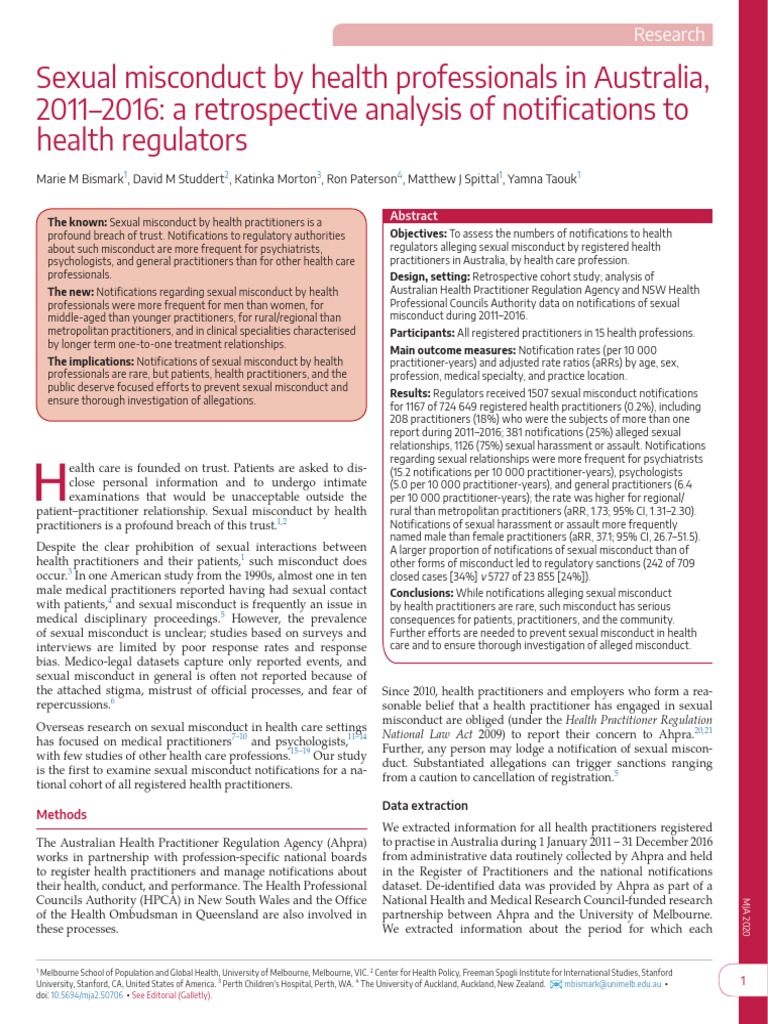 Sexual Misconduct by Health Professionals in Australia, 2011-2016: A ...