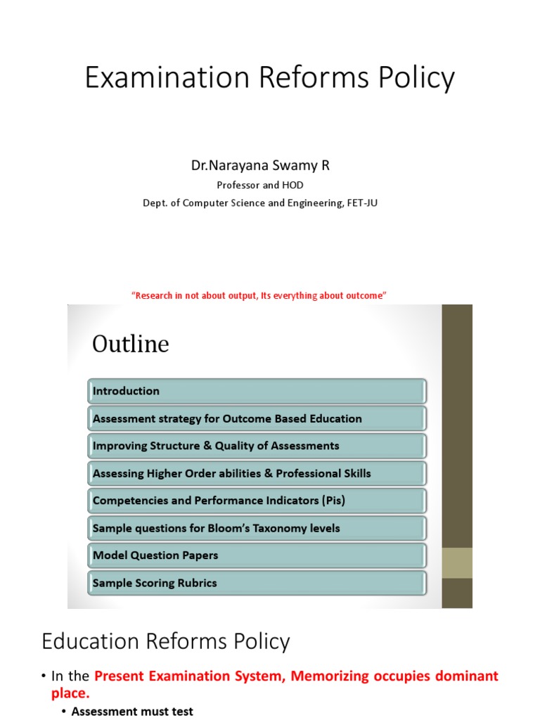 Examination Reforms Policy: DR - Narayana Swamy R | PDF | Educational ...