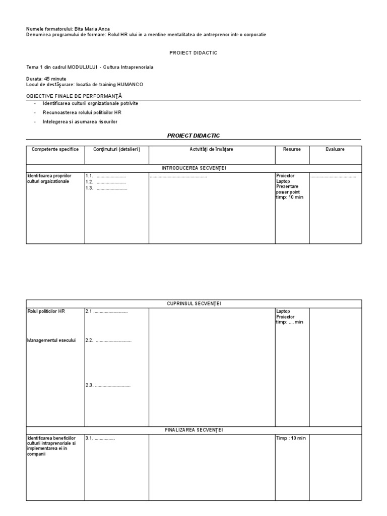 Model - Proiect - Didactic - Template | PDF