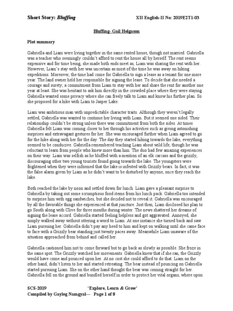 Short Story: Bluffing: XII English-II No: 2019E2T1-03 Bluffing-Gail ...