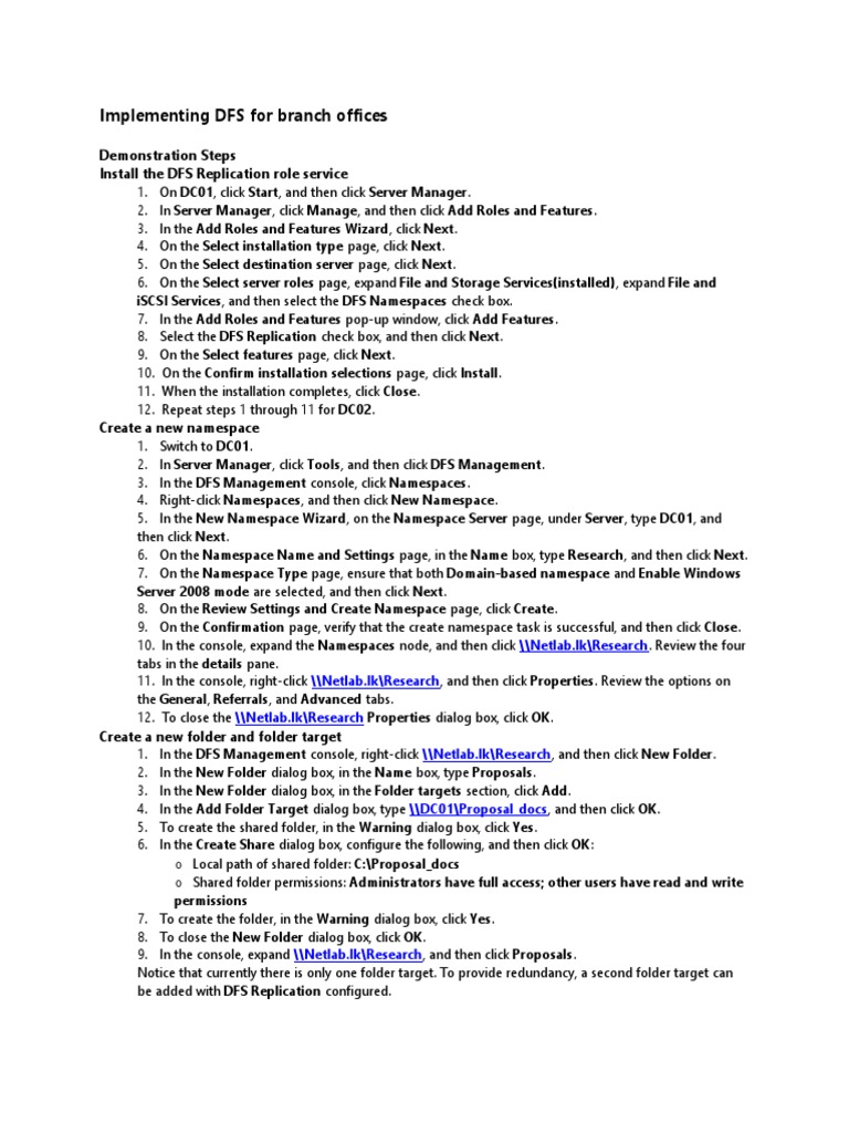 Implementing Dfs For Branch Offices Pdf Computer Architecture Computing Platforms