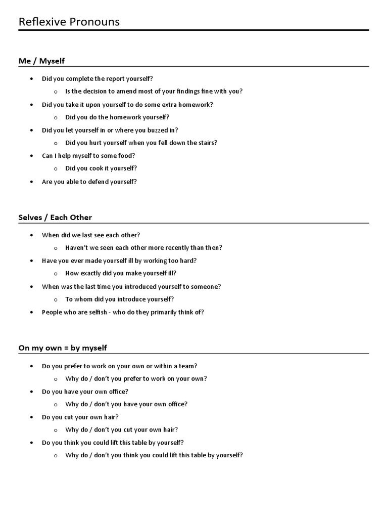 Reflexive Pronouns | PDF