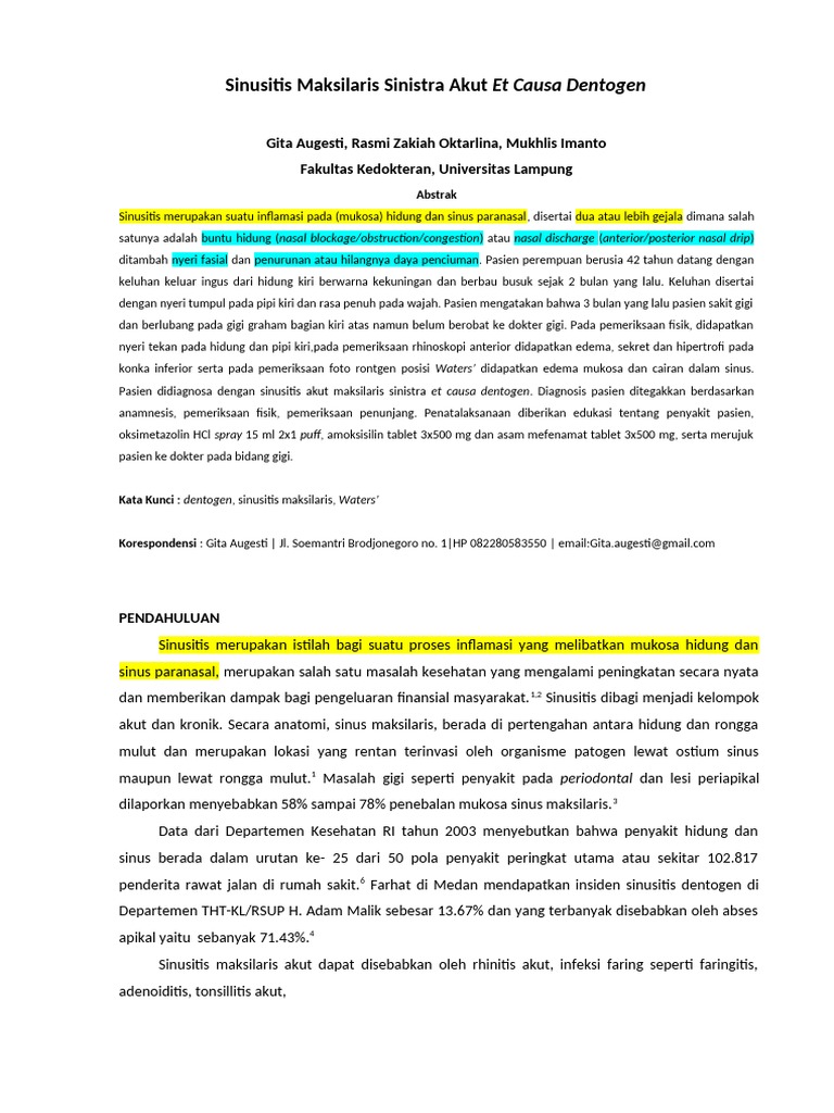 Sinusitis Dentogen Case | PDF