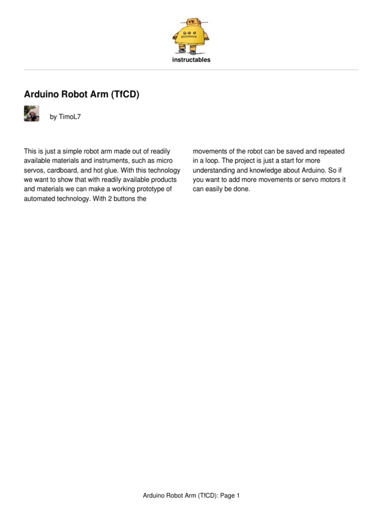 Arduino Robot Arm TFCD | PDF | Arduino | Servomechanism