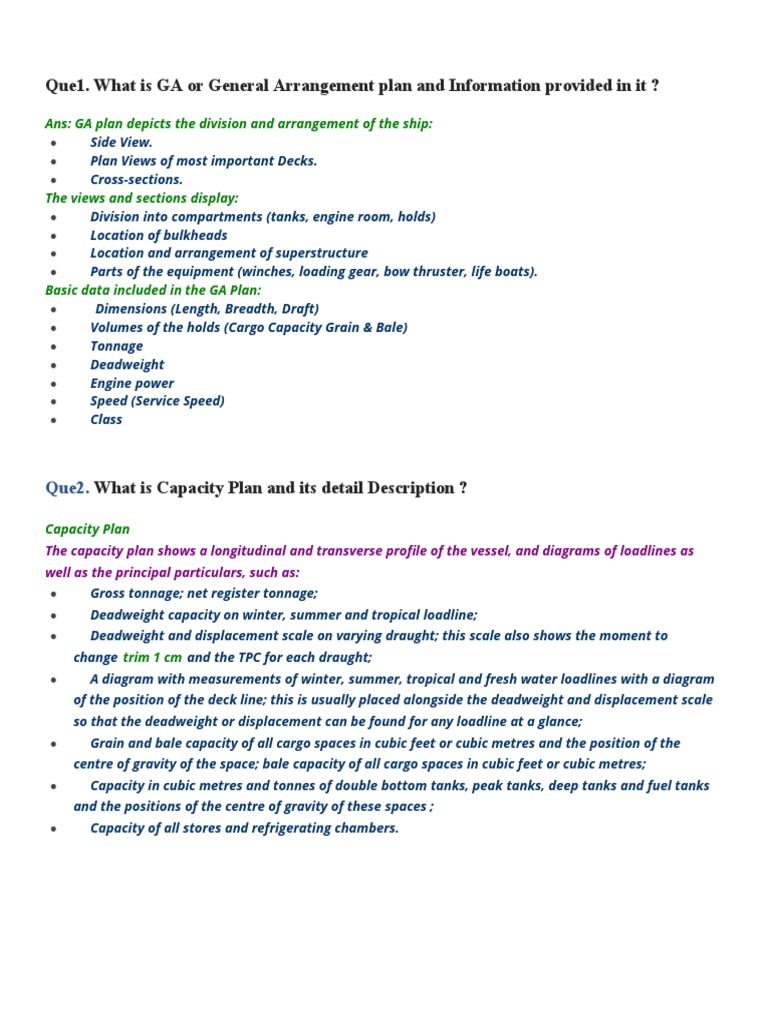 Que1. What Is GA or General Arrangement Plan and Information Provided ...