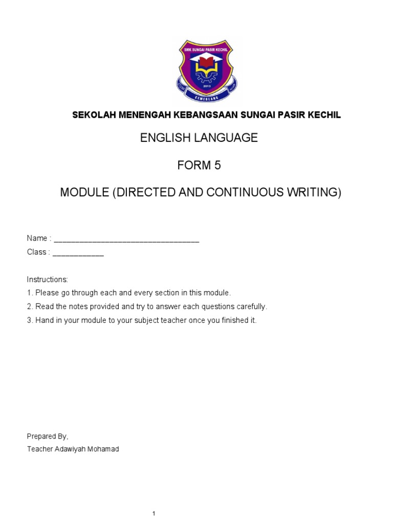 English Language Form 5 Module (Directed and Continuous Writing) | PDF ...