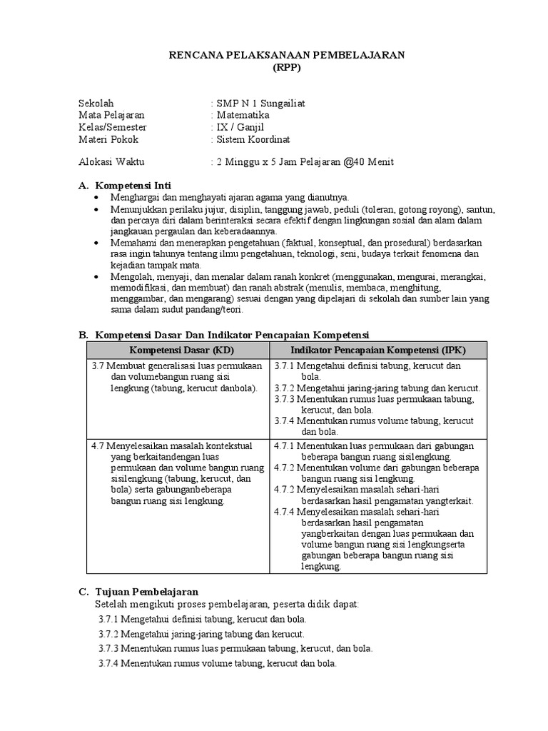 RPP Bangun Ruang Sisi Lengkung | PDF