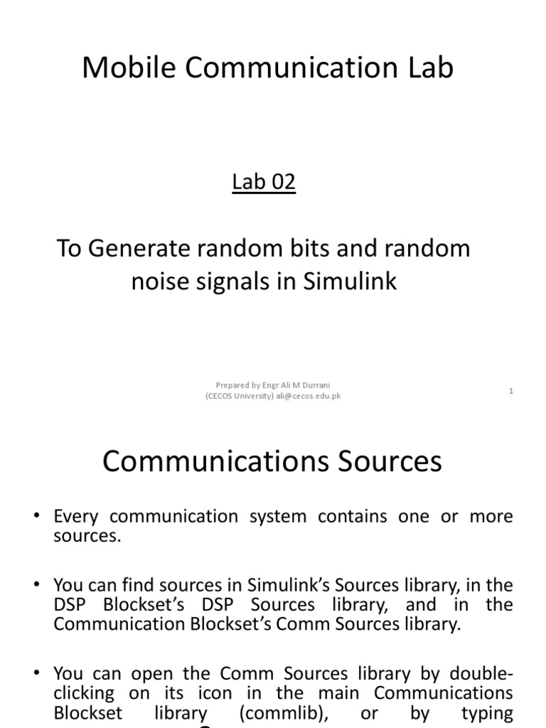 Lab 02 To Generate Random Bits And Random Noise Signals In Simulink Pdf Array Data Structure