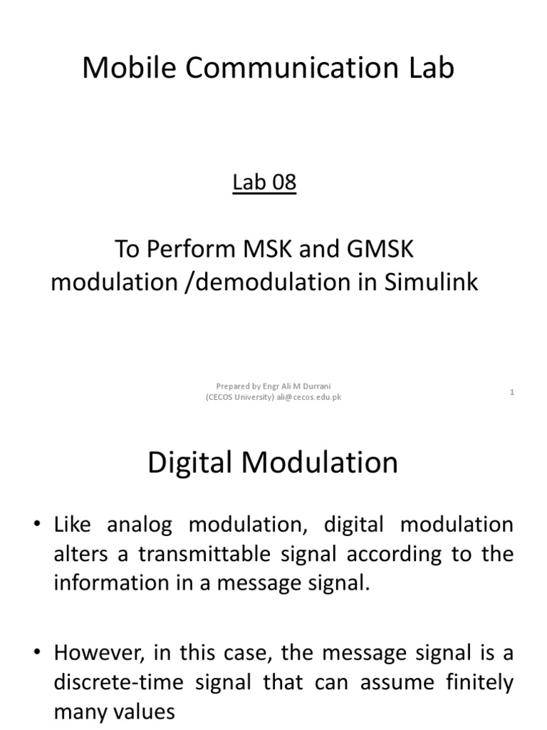 Lab 08 To Perform MSK & GMSK Modulation Demodulation in Simulink | PDF ...