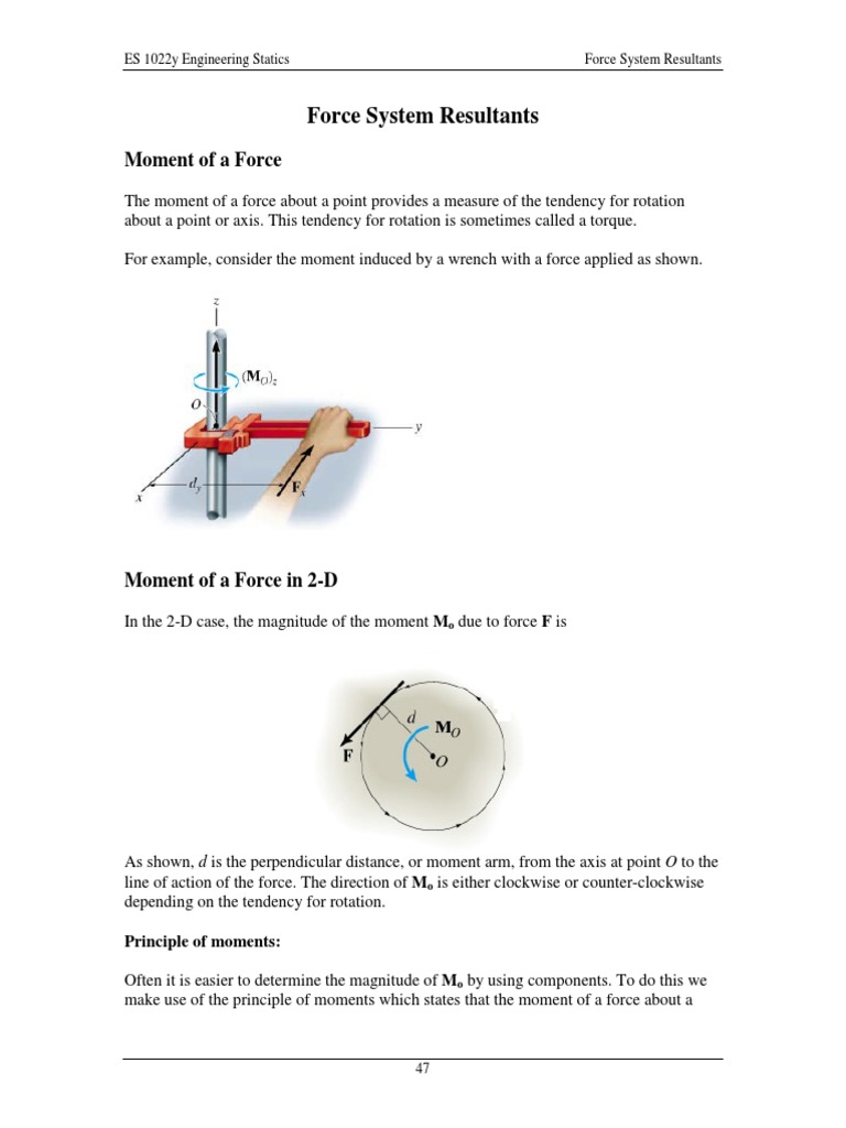 Force System Resultants: Moment of A Force | PDF | Torque | Euclidean Vector