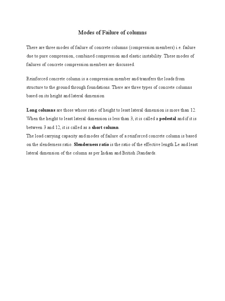 Modes of Failure of Columns | PDF