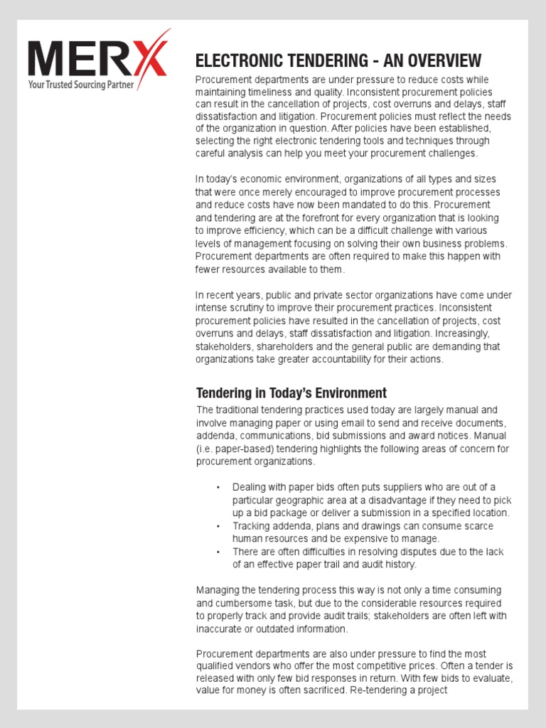 Electronic Tendering Overview and Benefits | PDF | Procurement | Supply ...