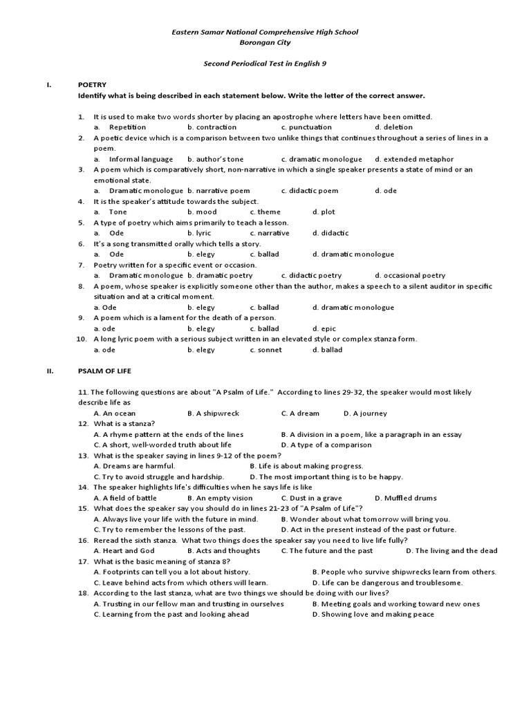 2nd Periodical Exam Ste | PDF | Weaving | Poetry