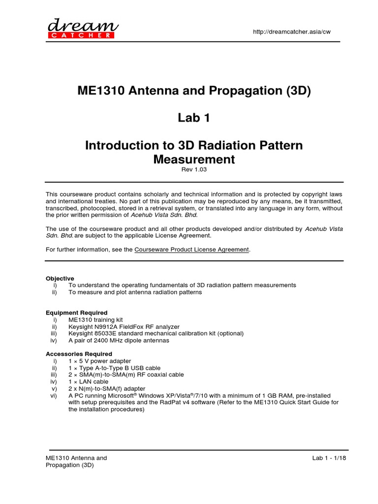 ME1310 Antenna and Propagation (3D) Lab 1 Introduction To 3D Radiation ...