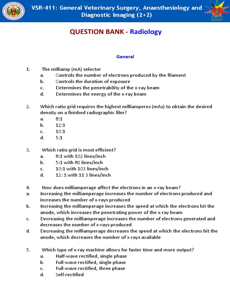 Question Bank - : Radiology | PDF | Anatomical Terms Of Location | X Ray