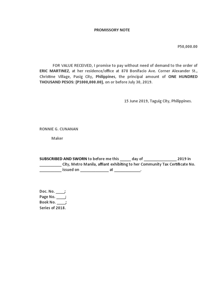 Promissory Note for Loan Agreement | PDF