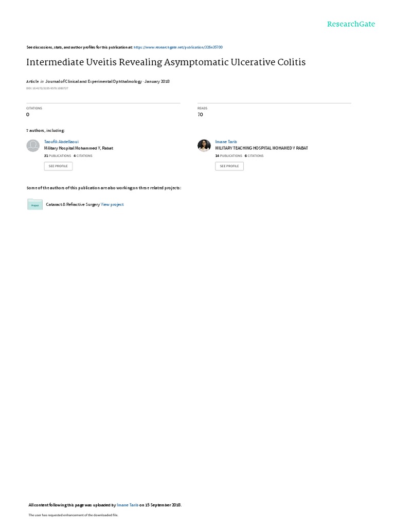 Intermediate Uveitis Revealing Asymptomatic Ulcera PDF | PDF ...