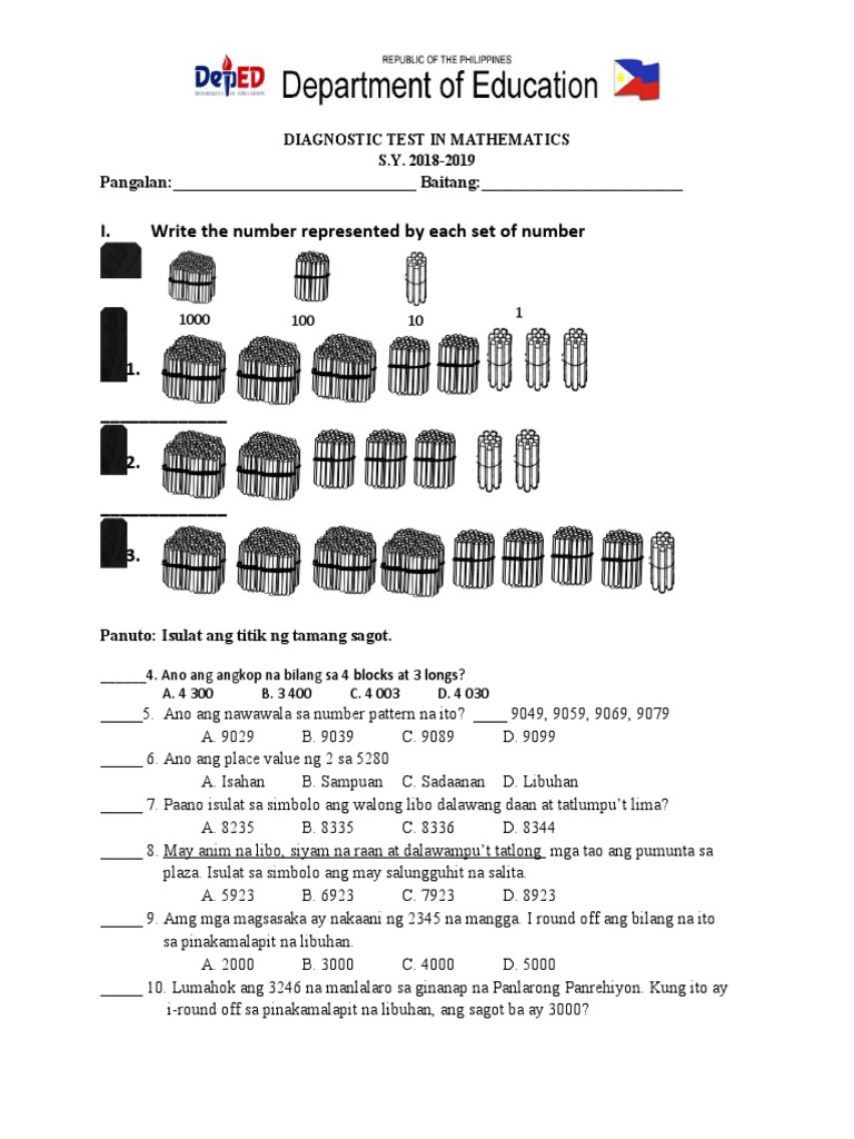 Diagnostic Test in Math and English | PDF