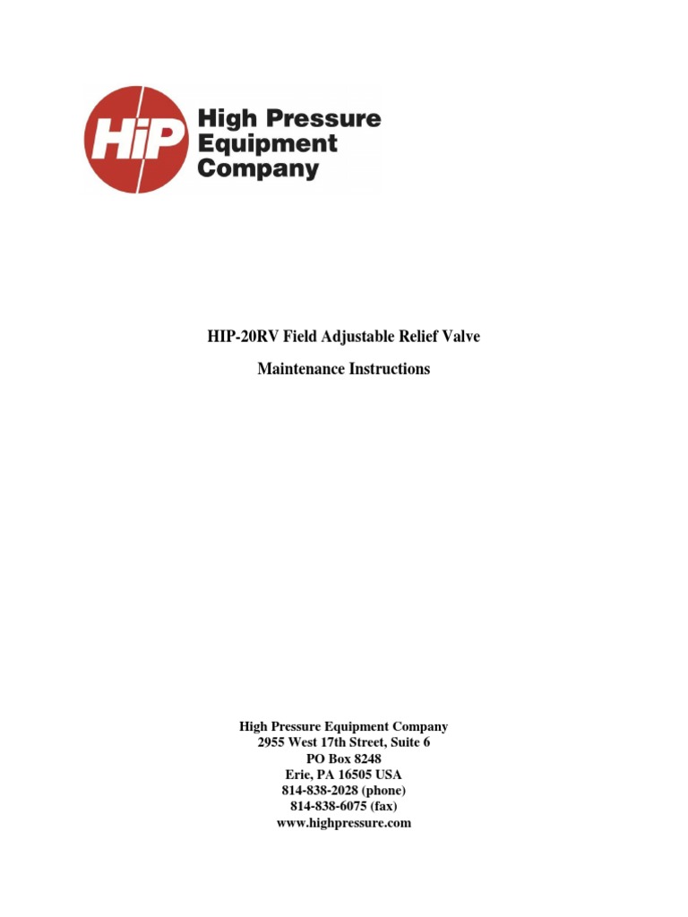 HIP-20RV Field Adjustable Relief Valve PDF | PDF | Nut (Hardware) | Valve
