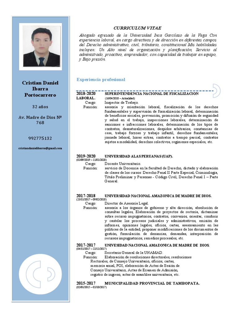 01 - Curriculum-vitae-DANIEL - 2020 | PDF | Derecho laboral | Perú
