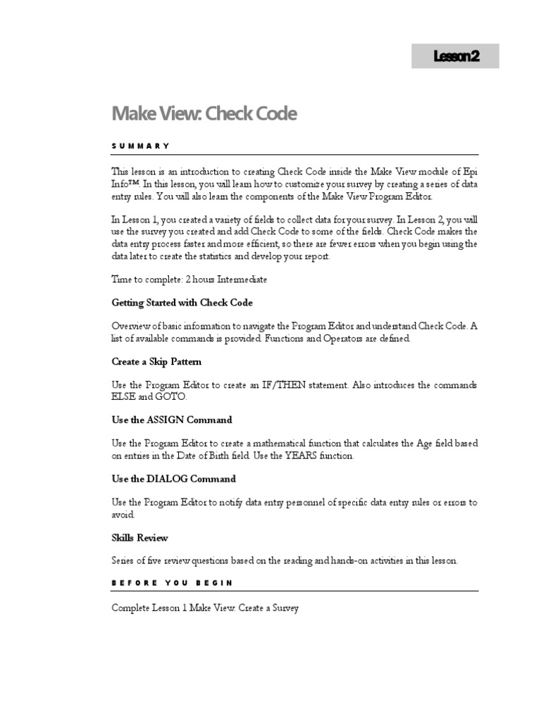 Make View: Check Code: Lesson 2 | PDF | Menu (Computing) | Subroutine