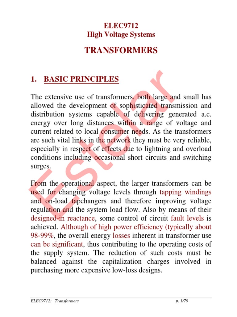 Transformers Notes - 1 PDF | PDF | Transformer | Electric Power ...