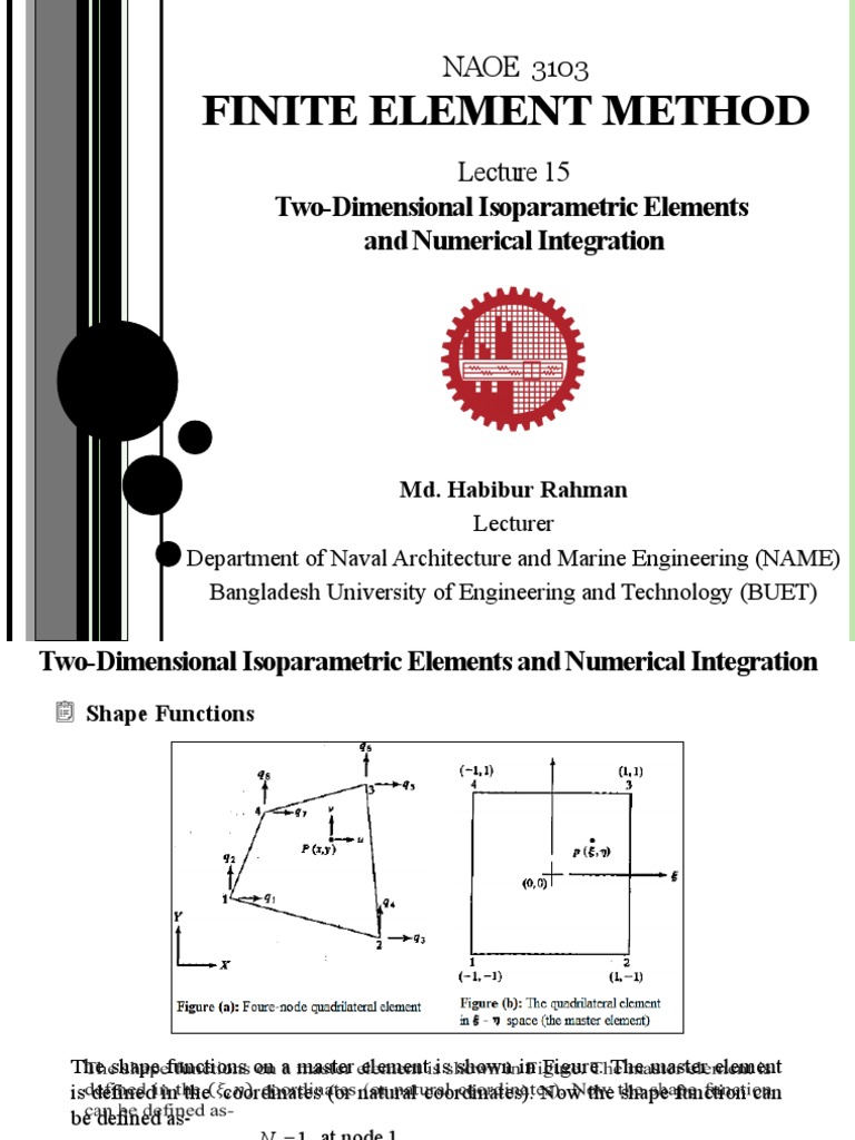 Finite Element Method: Two-Dimensional Isoparametric Elements and Numerical Integration | PDF ...