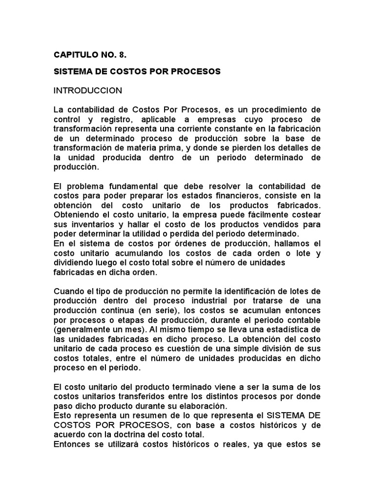 Final Costos Por Procesos | PDF | Costo | Contabilidad