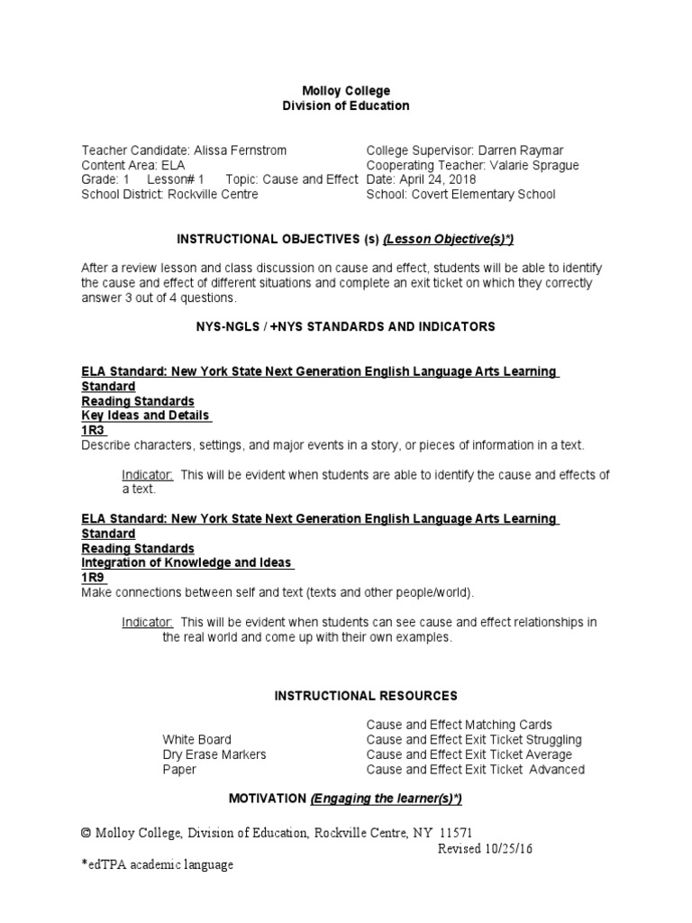 Edtpa Lessons Word | PDF | Teachers | Rubric (Academic)