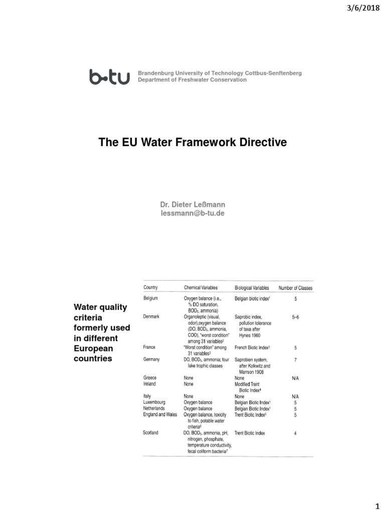 The EU Water Framework Directive: Water Quality Criteria Formerly Used ...