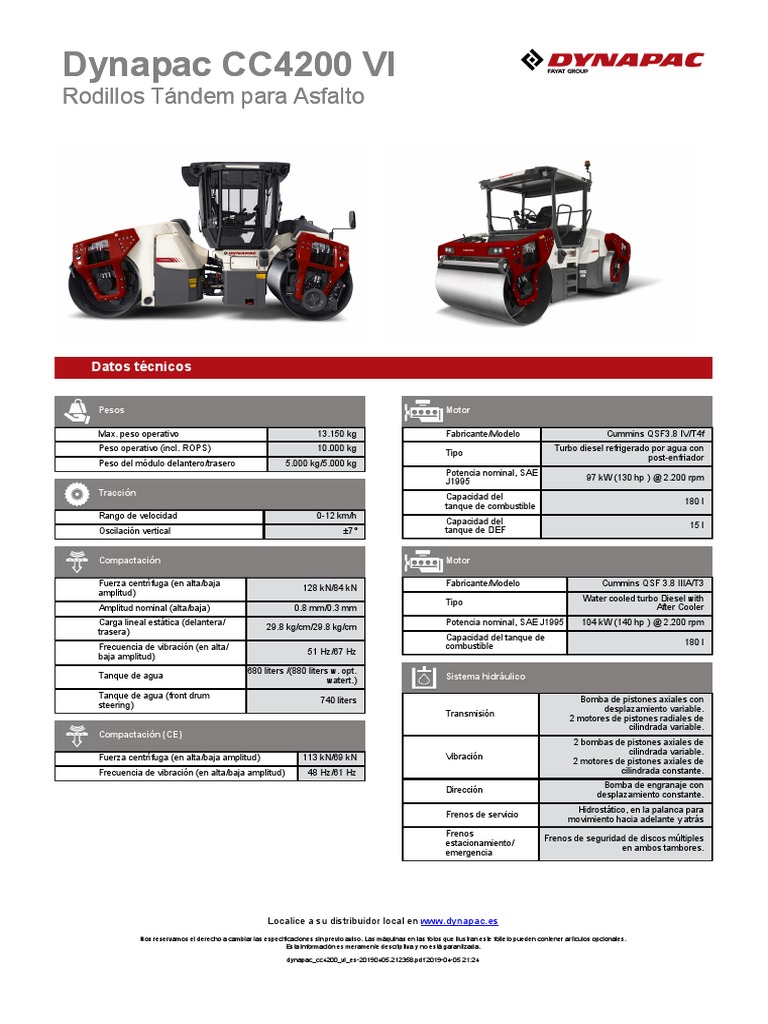 Dynapac CC4200 Vi PDF | PDF | Tecnología de vehículos | Motores
