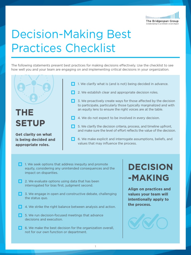 Decision-Making Best Practices Checklist: THE Setup | PDF | Decision ...