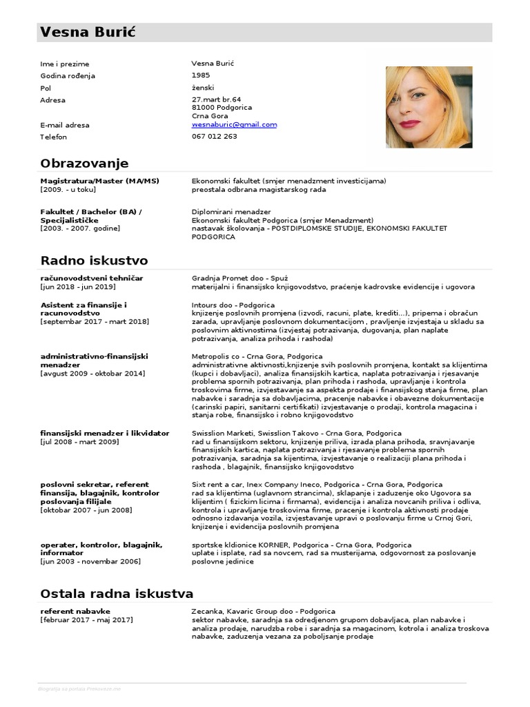 CV Vesna Buric | PDF