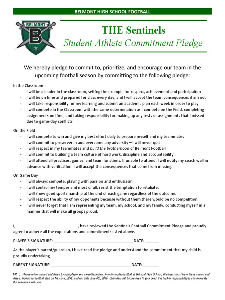 THE Sentinels: Student-Athlete Commitment Pledge | PDF | Behavioural ...