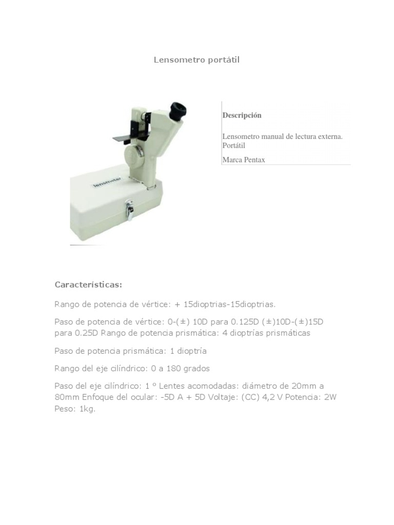 Lensómetro portátil Pentax: características y uso | PDF