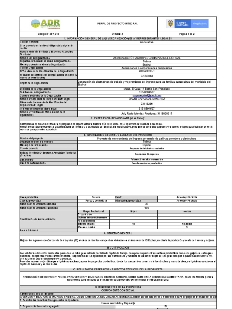 FORMATO DE PERFIL OFICIAL ADR - David-3 | PDF | Economias | Agricultura