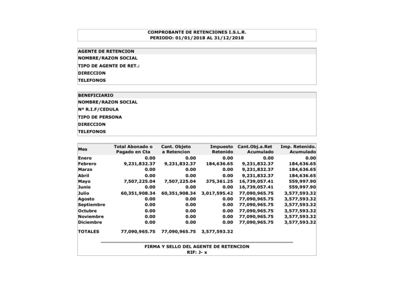 Modelo Comprobante Retencion ANUAL ARCV | PDF