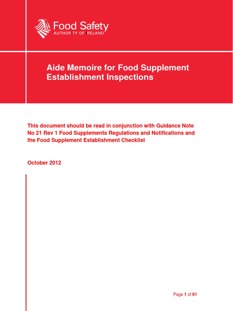 Aide Memoire For Food Supplement Establishment Inspections FINAL Oct ...