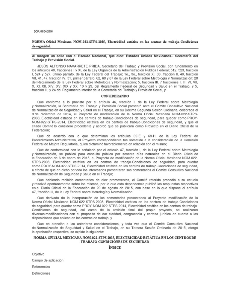 Norma NOM-022-STPS-2015 sobre Electricidad Estática | PDF | Descarga ...