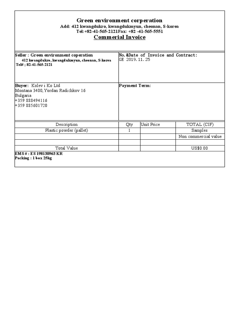 Invoice & Packing List-Mr - Lee
