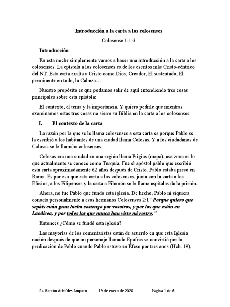 Introducción A La Carta A Los Colosenses | PDF | Epístola a los colosenses | Cristo (título)
